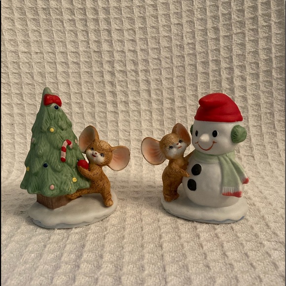 Homco | Holiday | Homco Mouse With Tree Mouse With Snowman Figurines ...